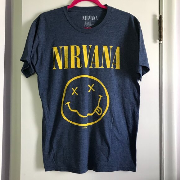 NIRVANA | Shirts | Nirvana Smiley Face Tshirt Blue | Poshmark